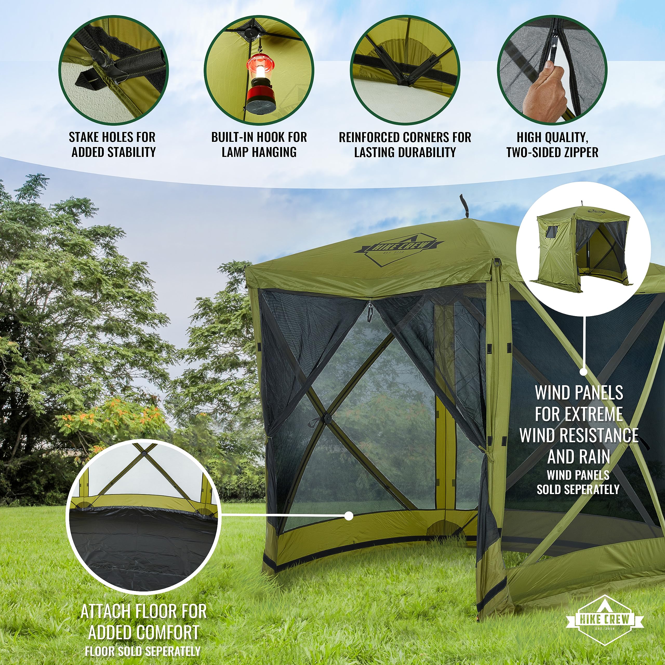 Hike Crew 6β x 6β Pop-Up Gazebo Screen Tent | Screened 4-Sided Instant Outdoor Canopy Shelter with Stakes, Ropes & Carry Bag for Camping, Sports & Picnic Table | UV Resistant SPF 50+