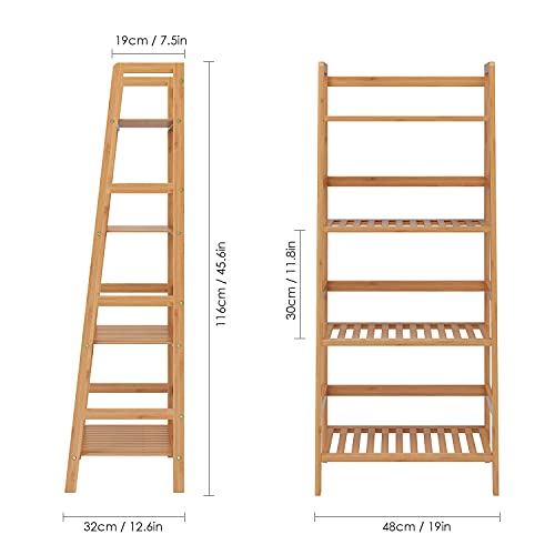 SHUANGZ Bamboo Bookcase 4-Tier, Multifunctional Bathroom Ladder Shelf Plant Flower Stand Rack Display Storage Organizer Shelves, Natural ZZSC