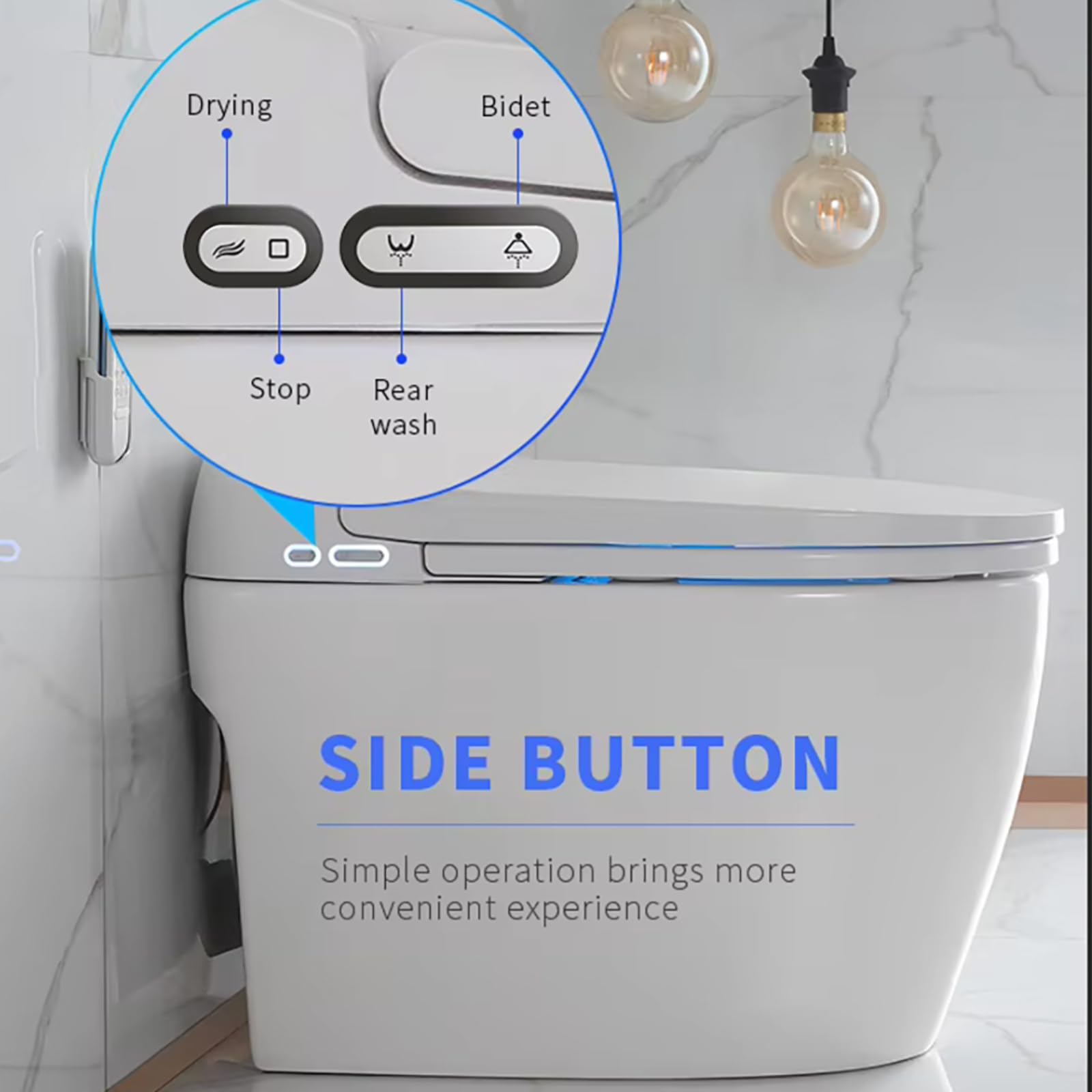 Smart Toilet with Heated Bidet Seat, Intelligent Tankless Toilet with Bidet Built-in, Feet Sensor, Auto Open/Close Seat, Off Seating Auto Flush, Night Light, Warm Water & Dryer, White
