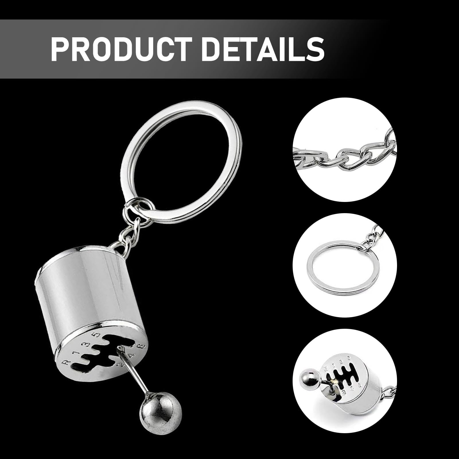 gunhunt 1 PC Car Shifter Keyring, 6 Speed Gear Key Clip, Universal Polished Metal Collectible Key Chain Creative Model (Silver)