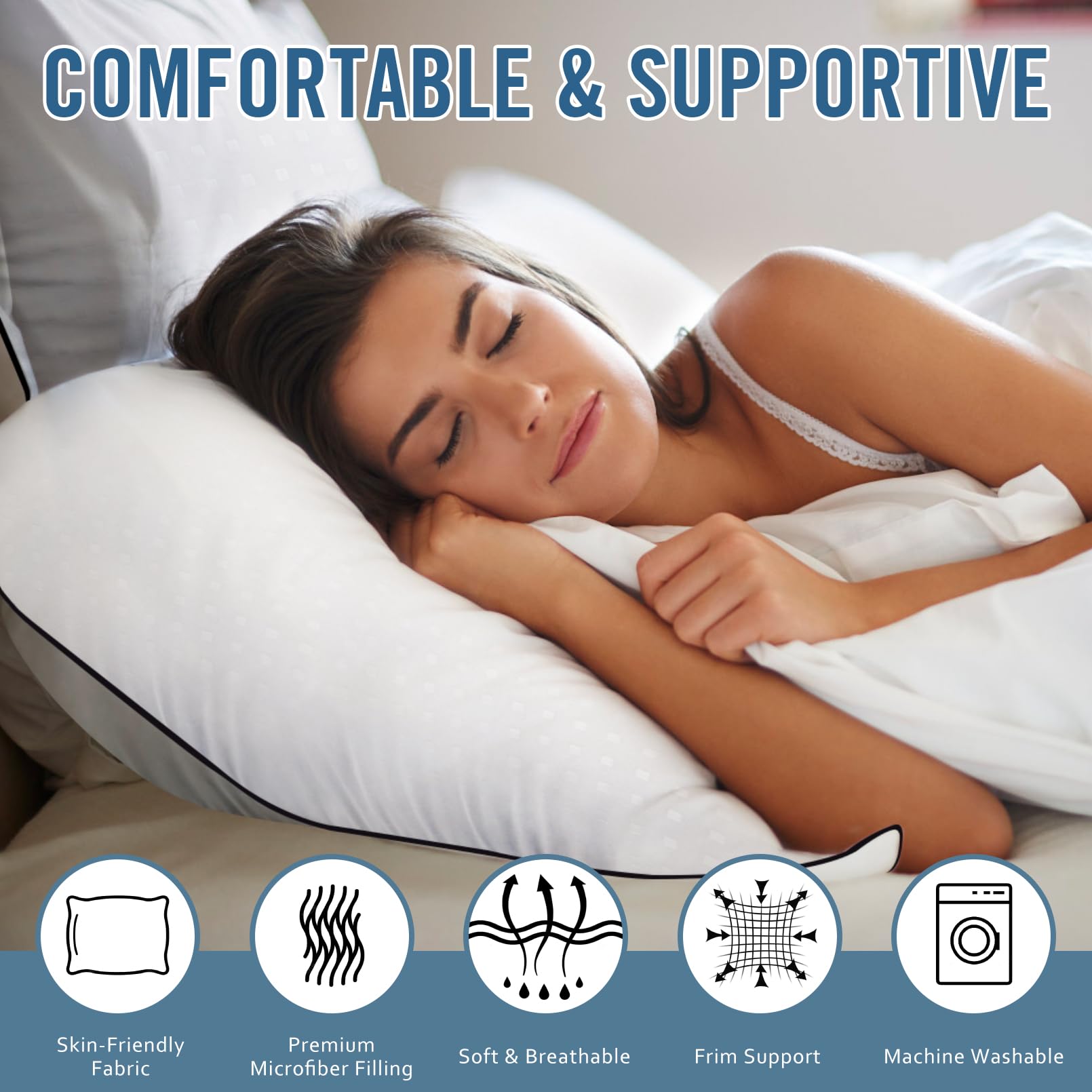 HIMOON Bed Pillows for Sleeping Standard Size 2 Pack,Cooling Hotel Quality Down Alternative Pillows for Side Back and Stomach Sleepers(White