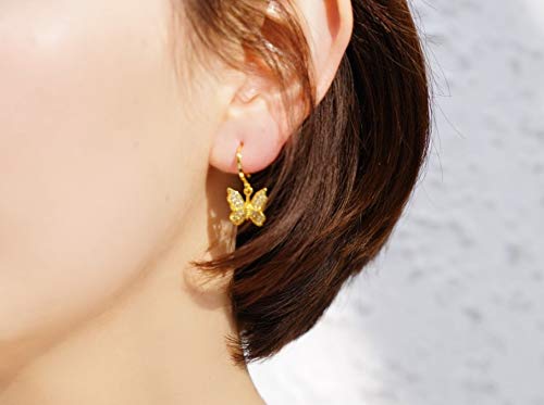 INENIMARTJ Butterfly Earrings Butterfly Dangle Earrings 14K Gold Small Crystal Butterfly Hoop Earrings for Women