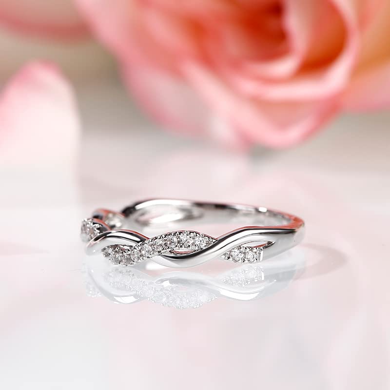 Jeulia Moissanite Twist Round Cut Gold Band for Engagement Anniversary Eternity Promise Wedding Band Ring Set With Jewelry Box (Sterling Silver, 7.5)