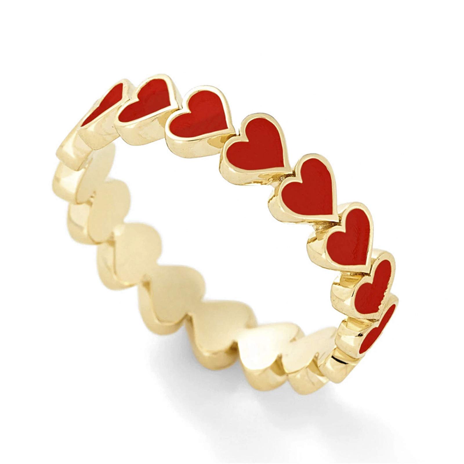 KANGMOON Heart to Heart Ring Love Heart Ring Stacking Ring - Stackable Rings Eternity Wedding Ring Band Promise Ring Dainty Initial Heart Ring Valentine's Day Gift for Women Size 7-8