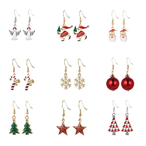 H&Z Christmas Dangle Earrings Set Snowflake Santa Tree Bells Snowman Earrings Pierced Hook Drop Earrings for Women-Christmas tree