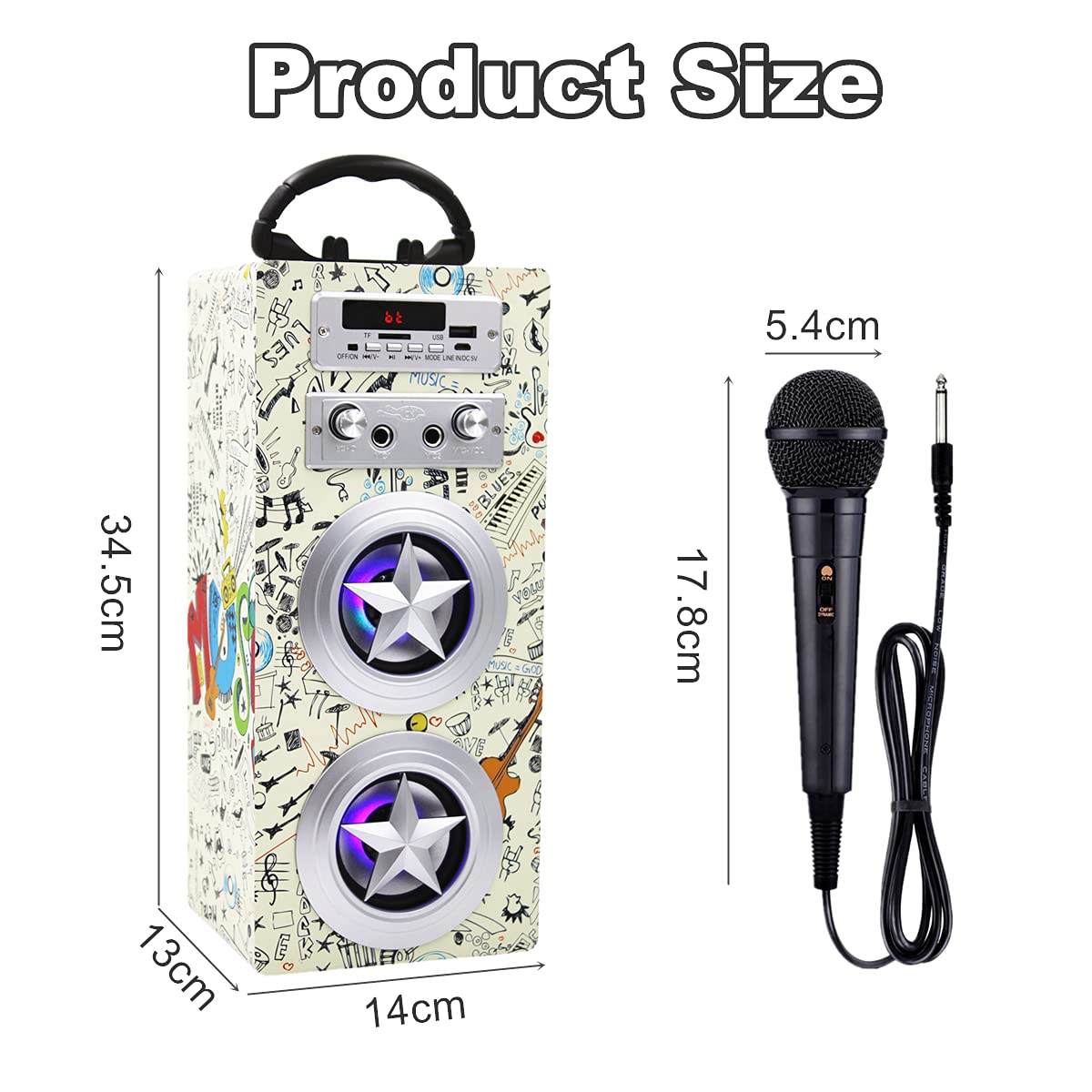 IndeCool Kids Bluetooth Karaoke Machine with 2 Microphones, Rechargeable Remote Control Wireless Karaoke Speaker Portable Karaoke Machine Music MP3 Player for Kids Adult Party Gift (Silver)