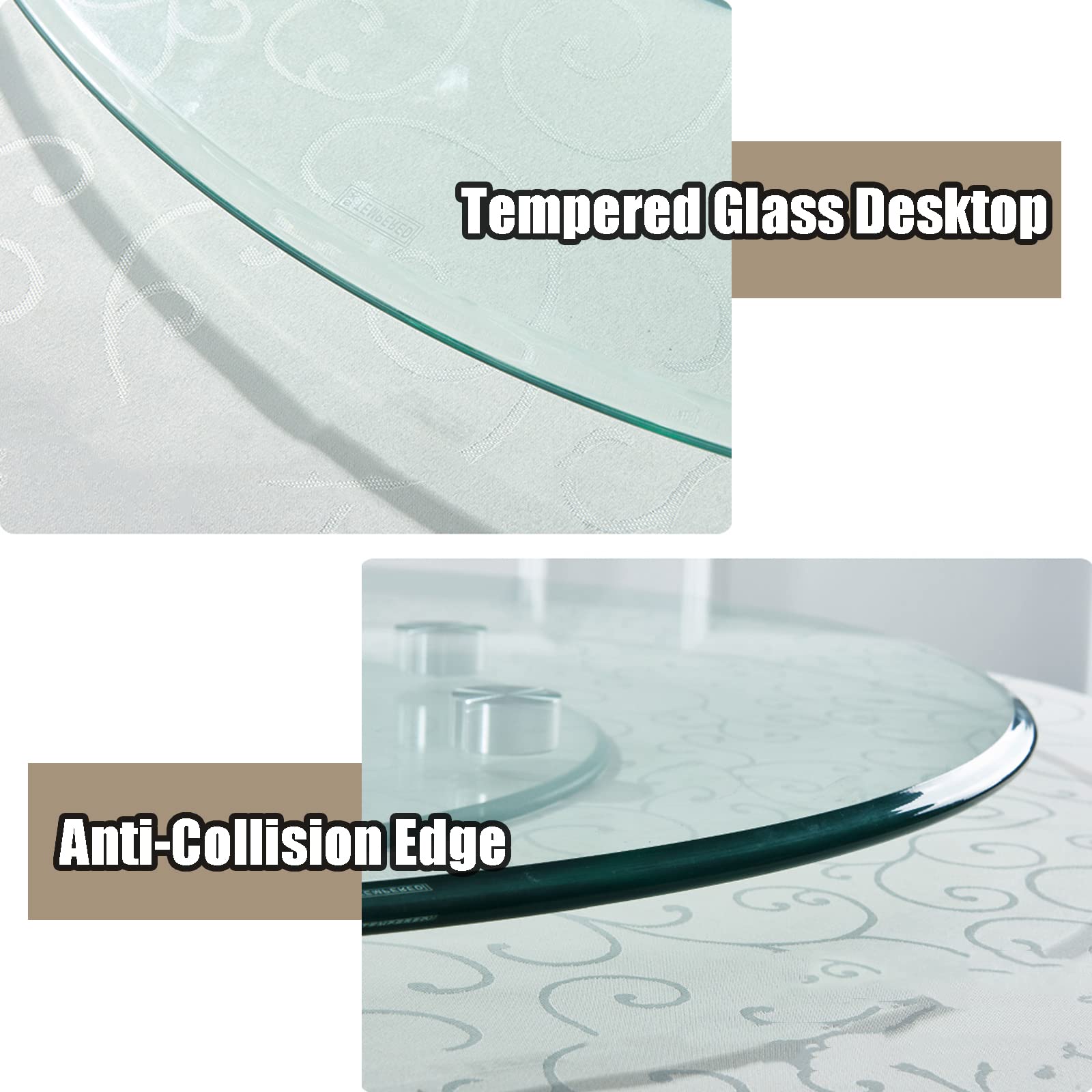 HYSOND Lazy Susan Turntable Large Glass Dining Table with Swivel Assist System Base Giratoria Turntable Organizer Round Tabletop Rotating Serving Tray, for Kitchen Dining/Parties/Wedding Φ120cm/47in