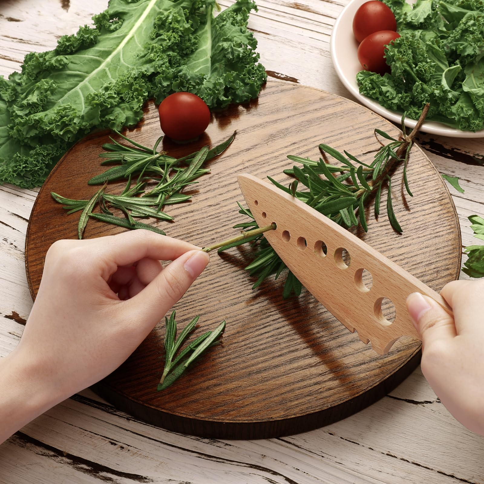Wooden Herb Stripper Knife Leaves Cutter， Rustic Safe Kitchen Tool for Chopping with Engraved Parsley, Cilantro, Basil, Thyme, Rosemary, Sage Cooking Birthday Christmas Gift for Him Her Mom Housewife