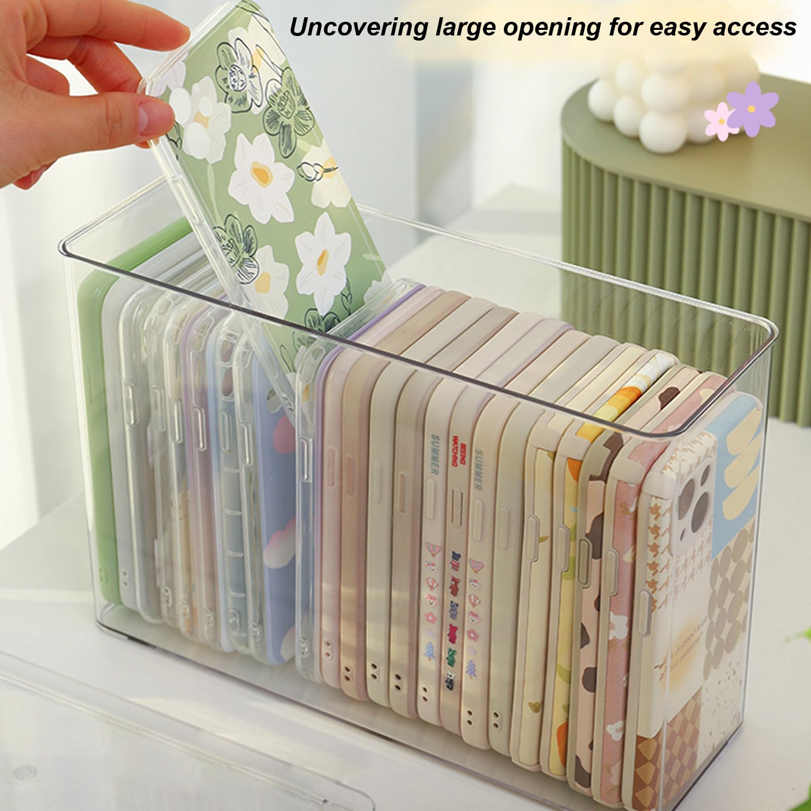 Serlife Phone Case Storage Holder Acrylic TV Remote Control Media Mobile Phone Storage Organizer with Lid