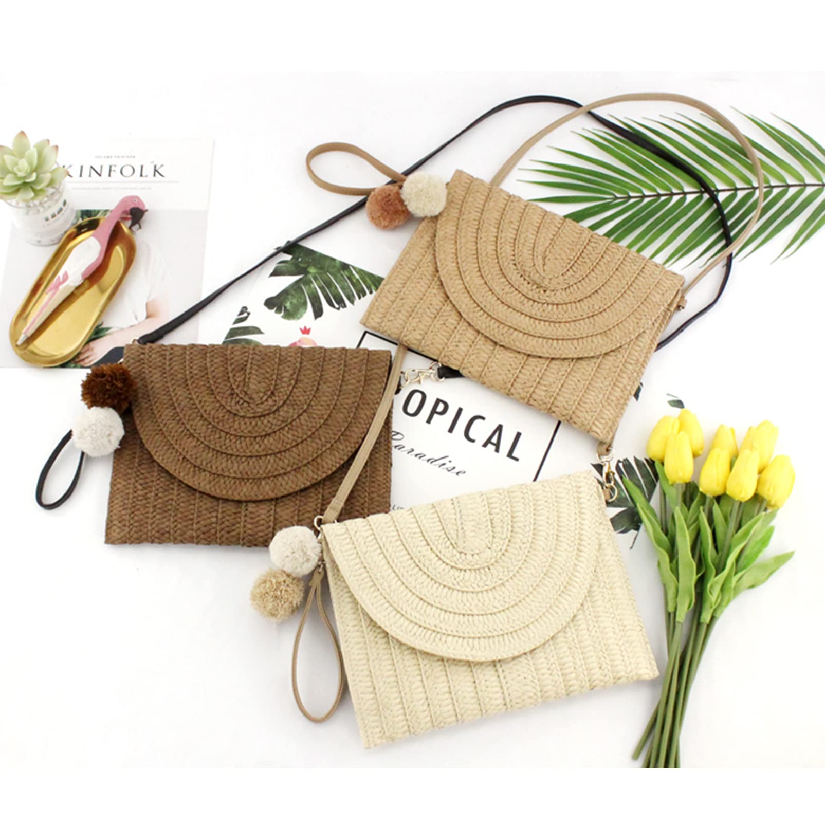 HROECHY Straw Clutch Purses for Women Beach Purse Envelope Bag Woven Crossbody Bags