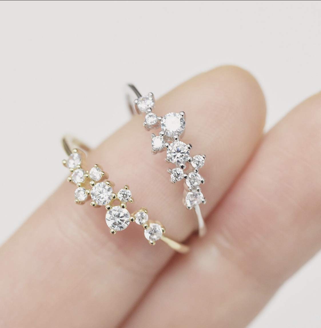 Indigo Blonde Diamond Cluster Ring for Women in Sterling Silver Dainty Stackable Ring 14K Gold Vermeil (Gold, 6)