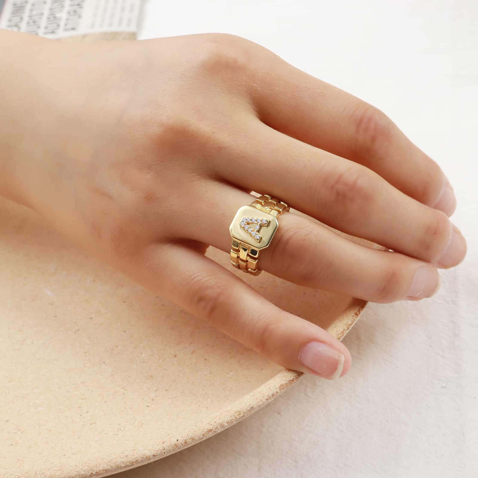 HUASAI Z Initial Ring for Women Gold Ring with Initial Letter Open Ring Chunky Adjustable Alphabet Ring for Men(Z)