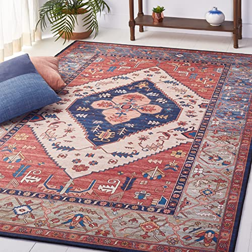 SAFAVIEH Tucson Collection Area Rug - 5' x 8', Rust & Blue, Traditional Persian Design, Non-Shedding Machine Washable & Slip Resistant Ideal for High Traffic Areas in Living Room, Bedroom (TSN153P)