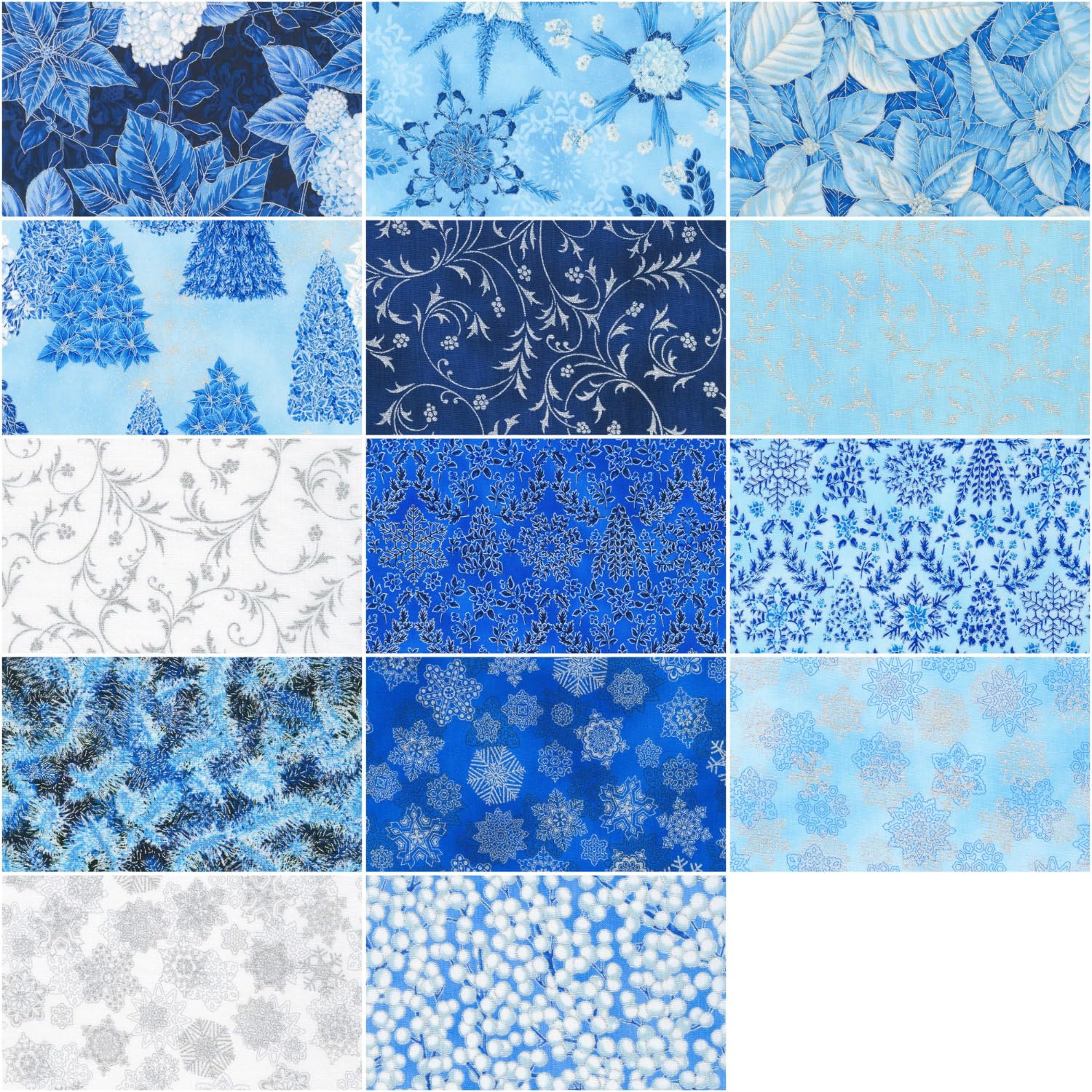 Holiday Flourish Snow Flower Blue Roll Up 40 2.5-inch Strips Jelly Roll Robert Kaufman RU-1168-40