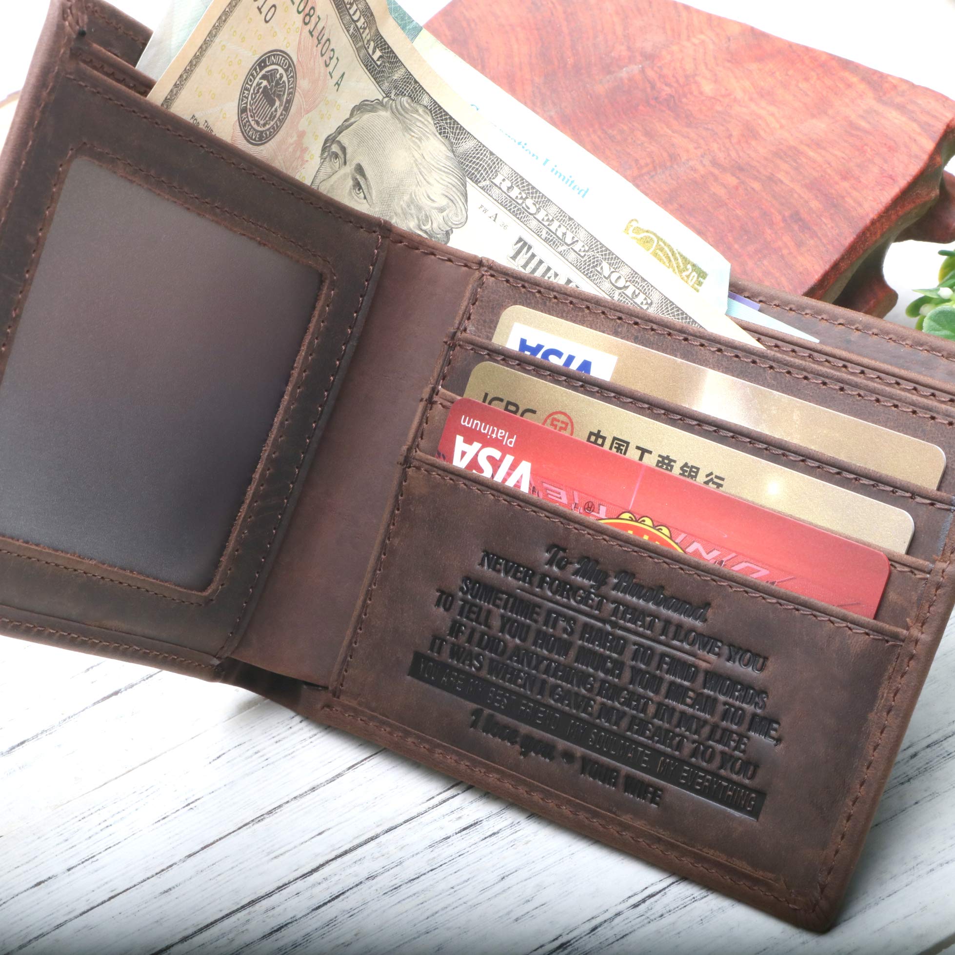 Husband Wallet from Wife,Custom Personailzed Leather Wallet Gift for Husband at Birthday,Valentine's Day,Anniversary