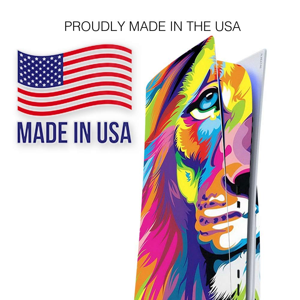 ITS A Skin Skins Compatible with Sony Playstation 5 Console Disc Edition - Protective Decal Overlay Stickers wrap Cover - Colorful Lion Abstract Paint