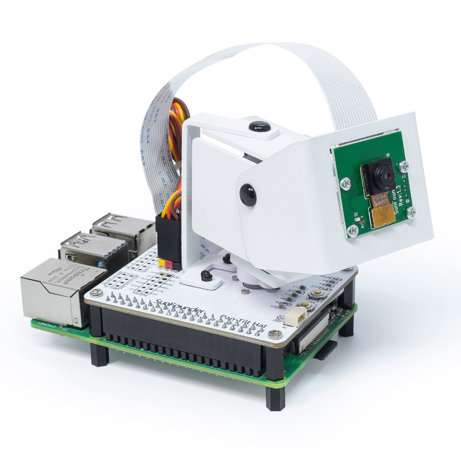 SunFounder Pan-Tilt HAT V3.0 with Camera for Raspberry Pi 4B 3B+ 3B, Supports Continuous Shooting, Time Lapse Photography, Color/Face/Hands/Pose Detection