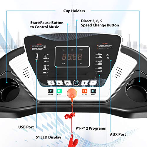 Home Foldable Treadmill, Folding Treadmill for Home Workout, Electric Walking Treadmill Machine 5" LCD Screen 250 LB Capacity MP3