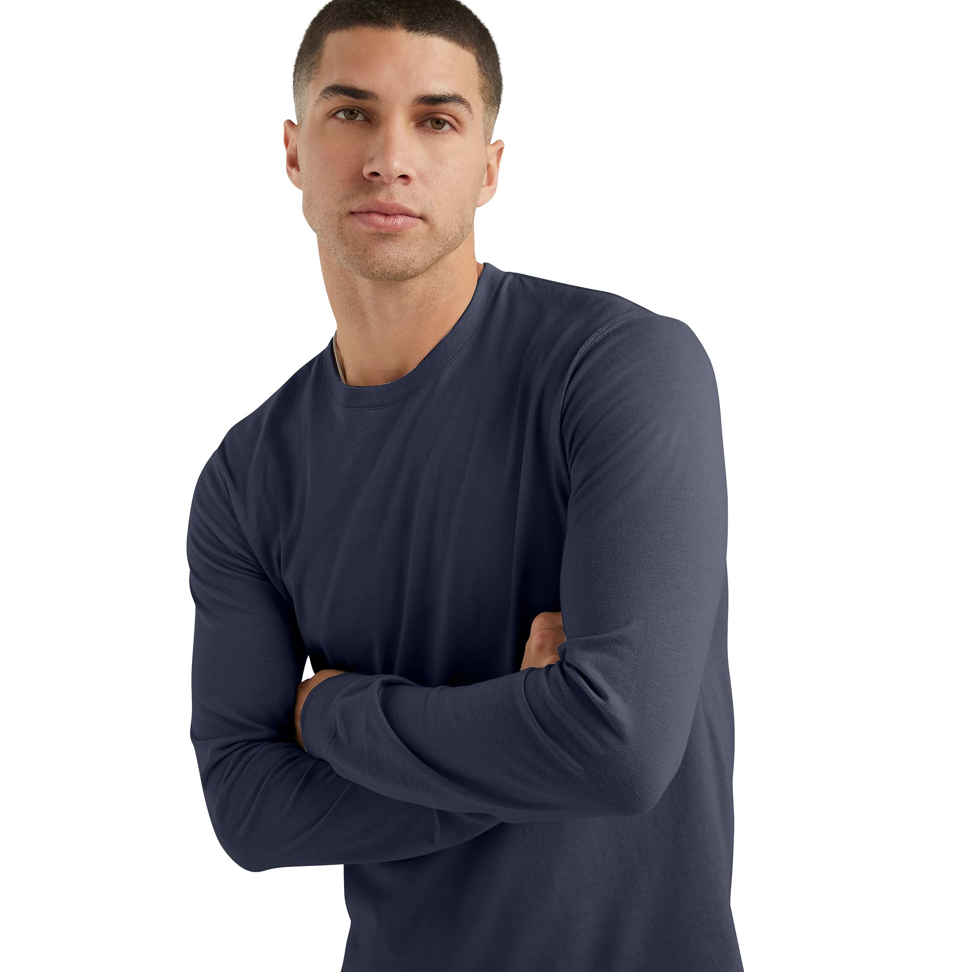 Hanes Originals Long Sleeve Cotton T-Shirt, Classic Crewneck Tee for Men, Black, Large