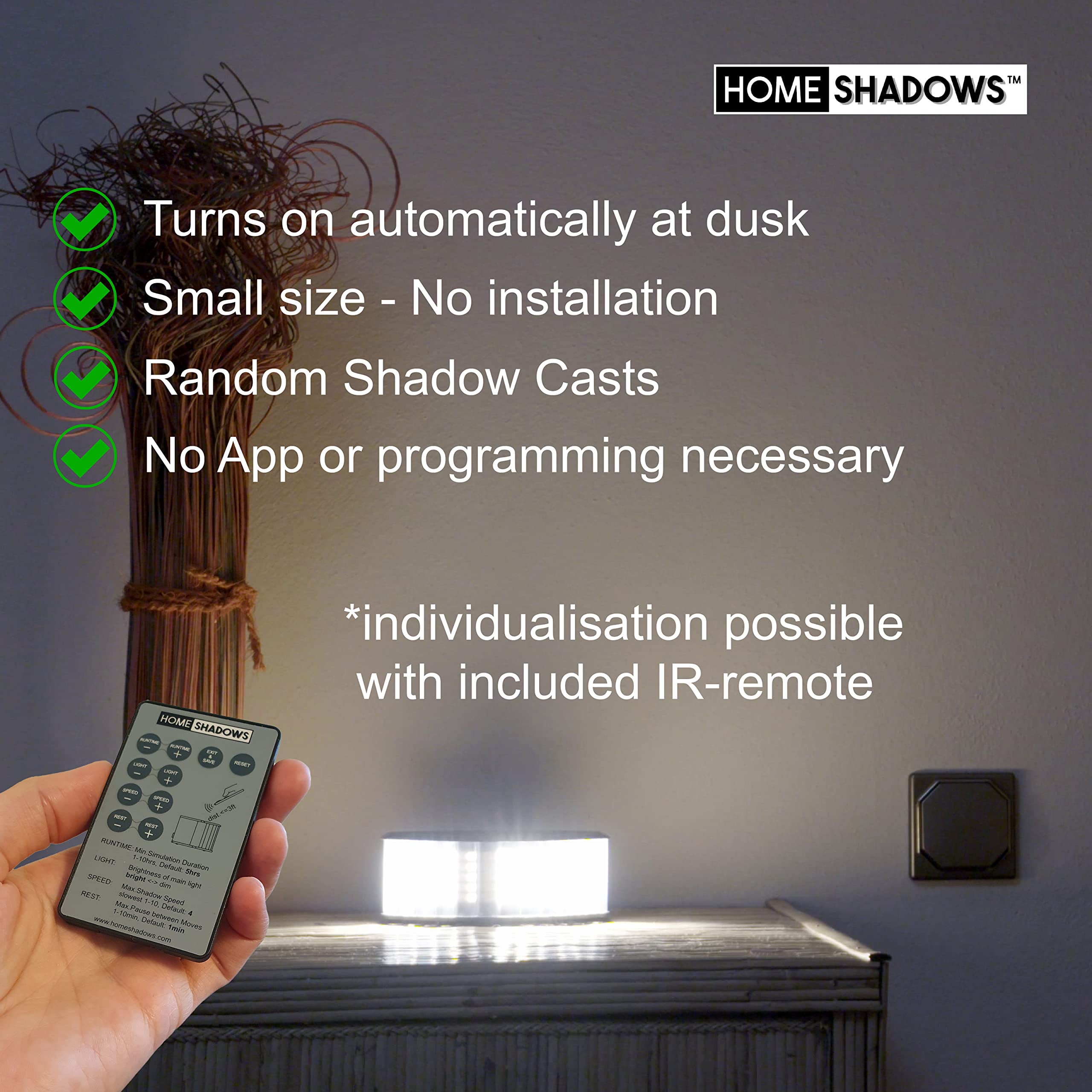 homeshadows Attendance Simulator - DIY Home Security System That Casts Shadows on Curtains or Walls to Deter burglars Before They Try to Break in - Security Light for Home Safety - Apartment Security