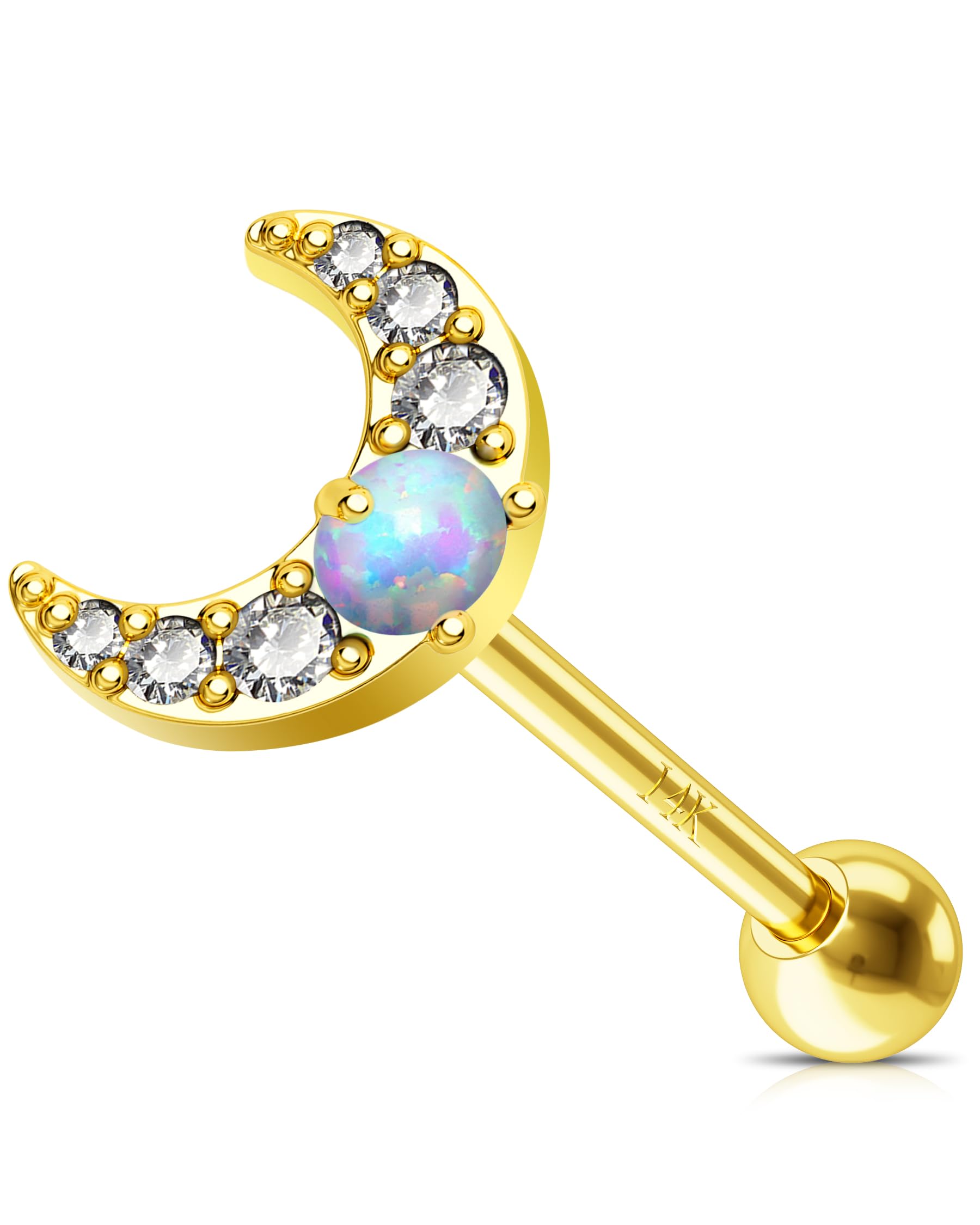 Jewseen 14K Gold Cartilage Earrings 16g Tragus Earring Moon Helix Rings Star Conch Piercing Lightning Cartilage Stud Body Jewelry
