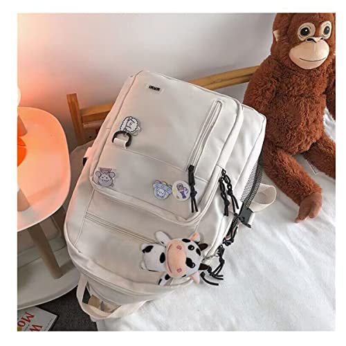 SPORTBANG Cute Aesthetic Backpack for teen girls middle school Bag Student Laptop White Backpacks With Cute pin accessories (White, One Size)