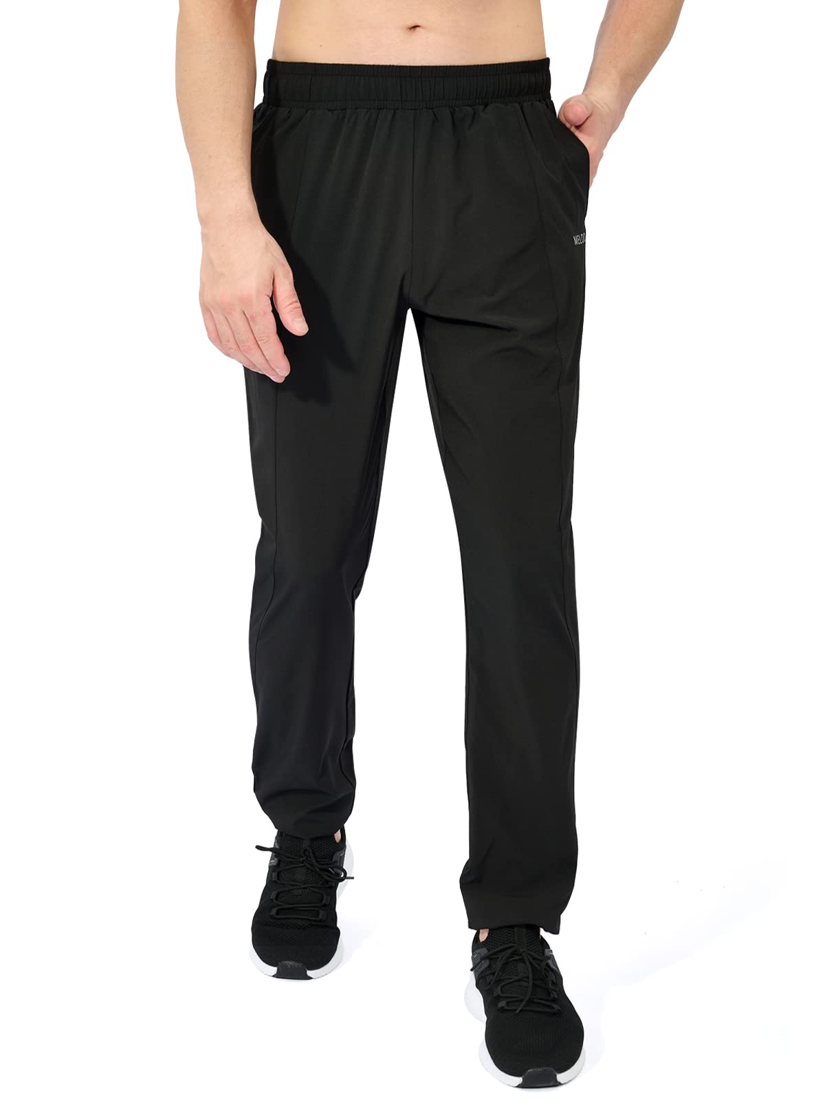 MELOO Men's Lightweight Sweatpants Joggers - Water Resistant Athletic Track Pockets Pants Running, Hiking, Workout Black Size L