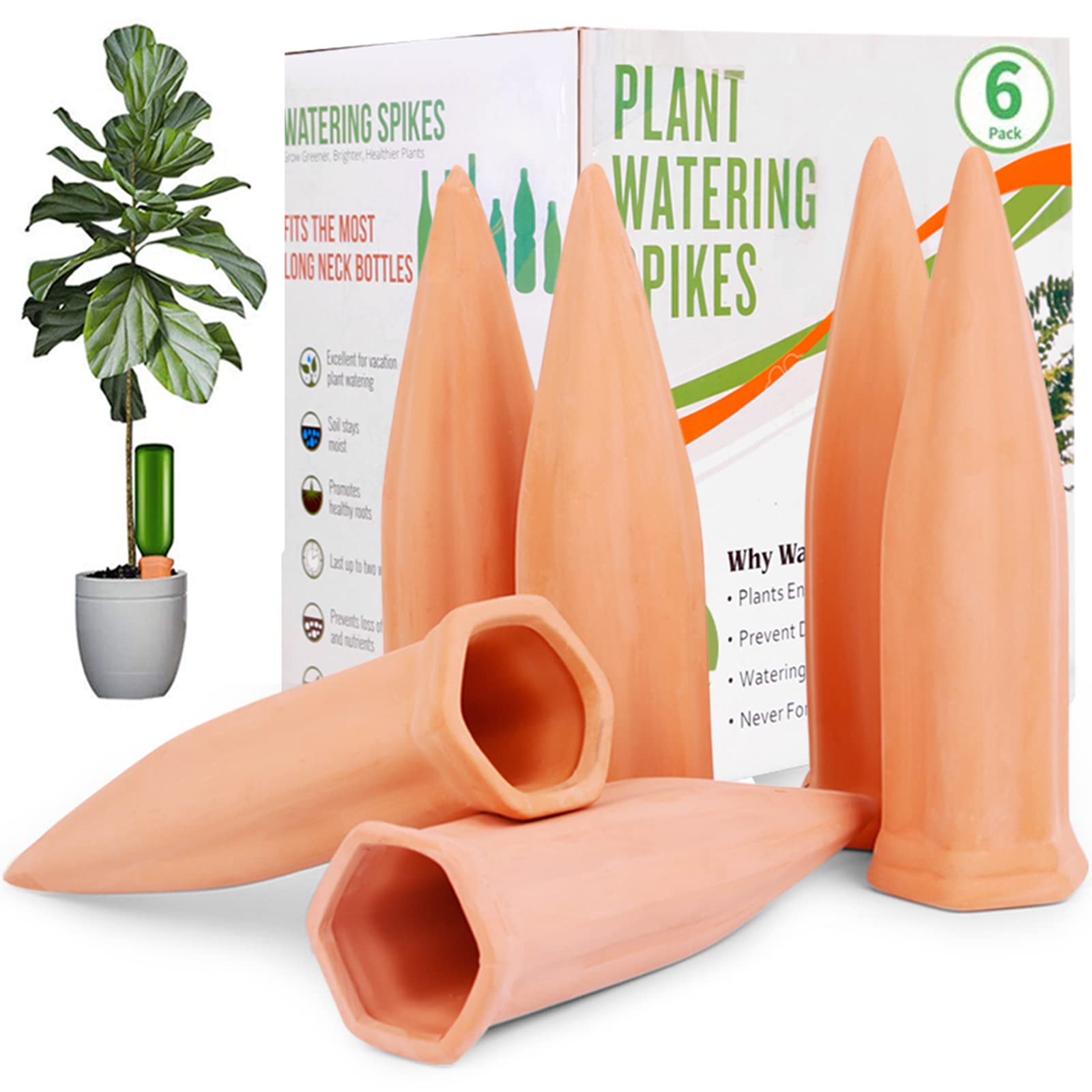 REMIAWY Plant Watering Spikes, Plant Vacation Waterer Wine Bottle Watering Stakes Terracotta Plant Watering Devices Slow Release Self Watering Spikes for Indoor Outdoor Plant