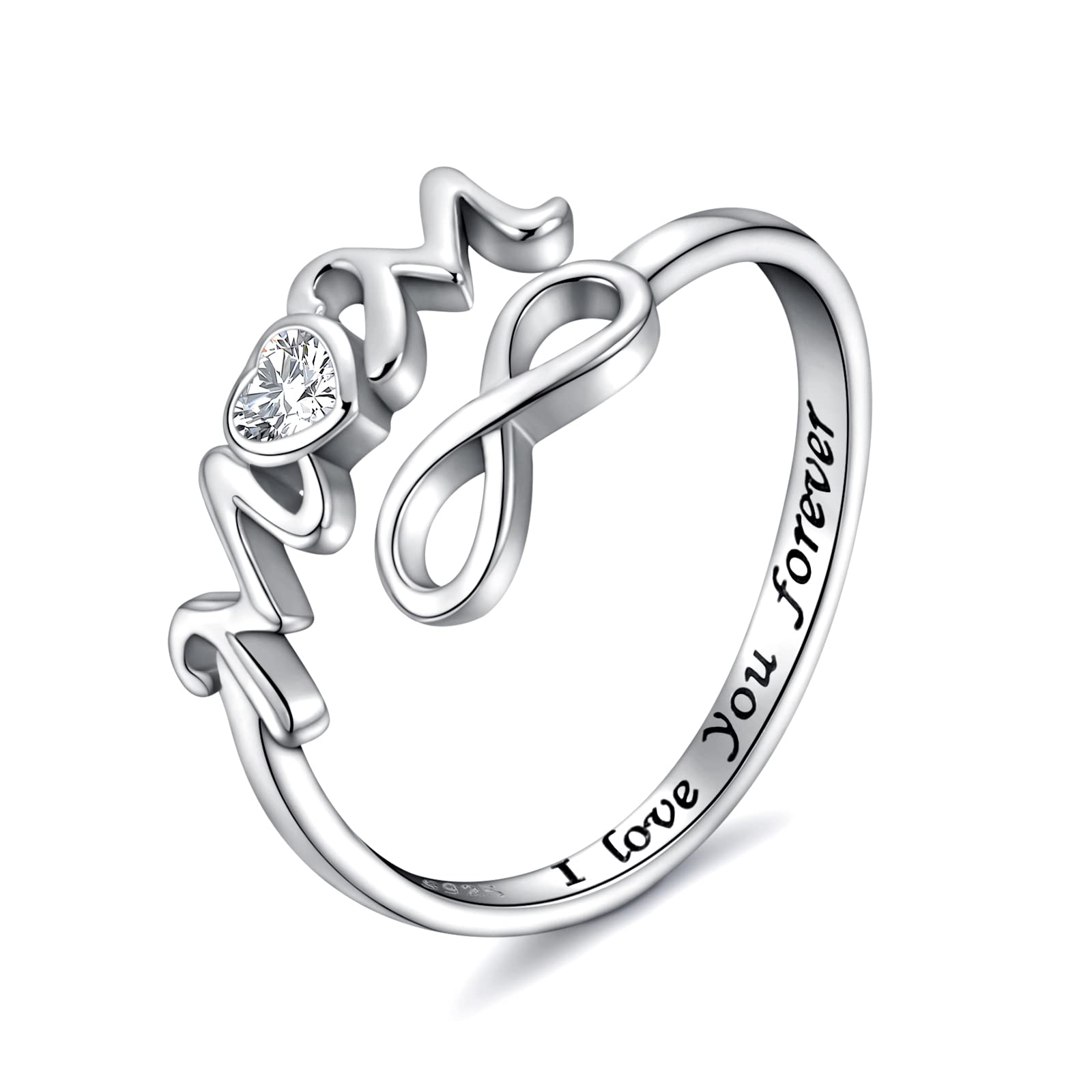 Infinity MOM Ring Sterling Silver for Women Daughter Wife Mother Day S925 Adjustable Ring Mother Birthday Gift