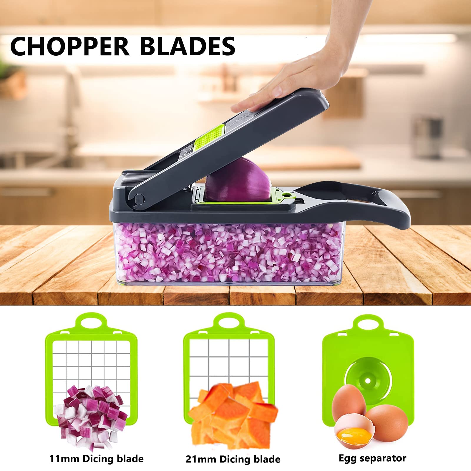 HIUSITY Vegetable Chopper 17Pcs Multifunctional Food Chopper,Pro Onion Chopper Vegetable Cutter Dicer,Veggie Chopper with Container,Mandoline Slicer for Kitchen Gadgets for Salad Potato Carrot