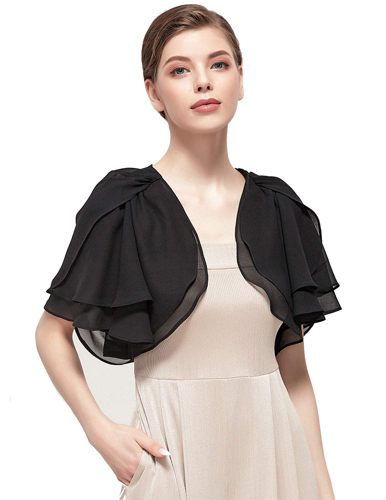 Kate Kasin Women's Soft Chiffon Shawl Wraps Loose Casual Sheer Shrug Open Front Cape Cover Up for Wedding Evening Dress Black XXL