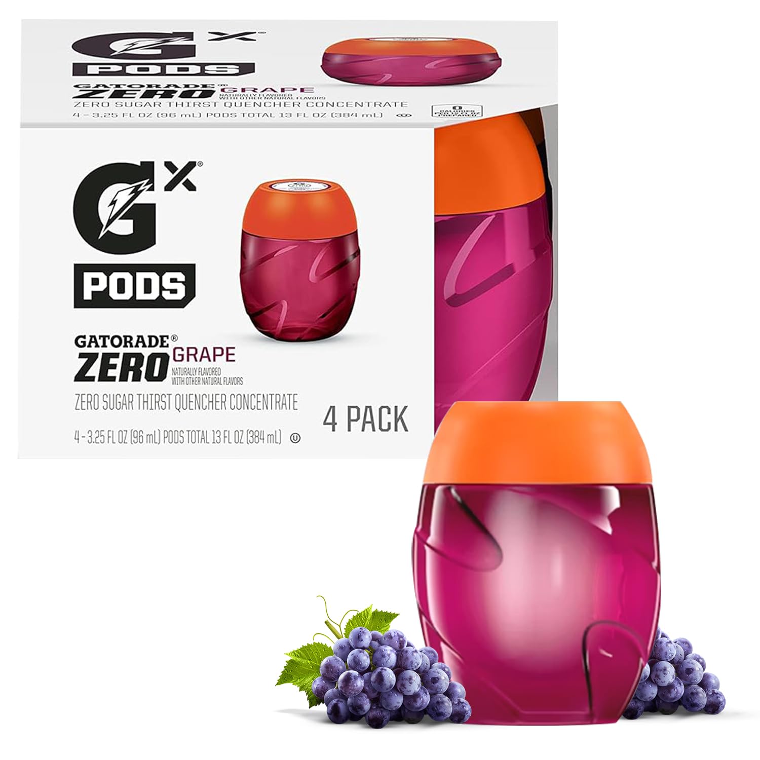 Gx Pods, Grape Zero, 4 Counts of Sugar-Free G Pods for Gx Water Bottle, Makes 30 Fl. Oz.