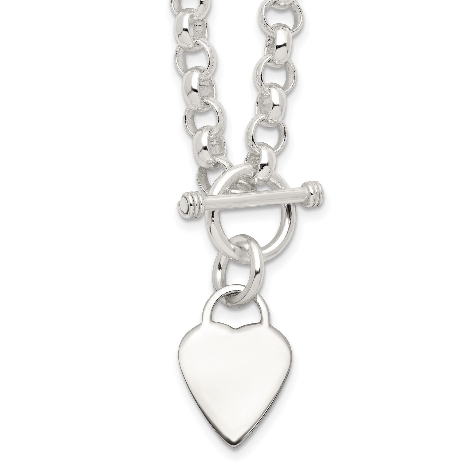 IceCarats 925 Sterling Silver Engraveable Heart Love Disc Link Chain Necklace Toggle Clasp