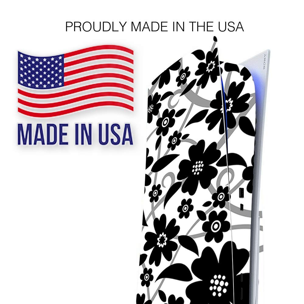 ITS A Skin Skins Compatible with Sony Playstation 5 Console Disc Edition - Protective Decal Overlay Stickers wrap Cover - Black White Flower Print