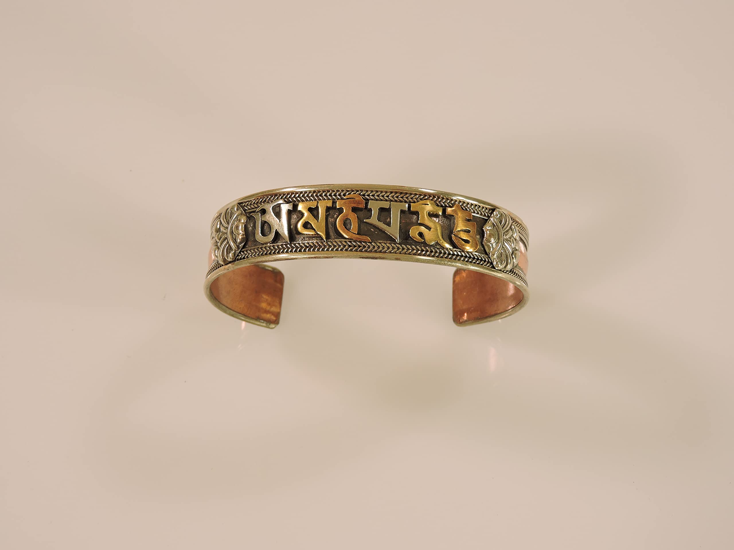 Handmade Tibetan Three Metal Healing Mantra Yoga Bracelet (Om Mani in Tibetan)