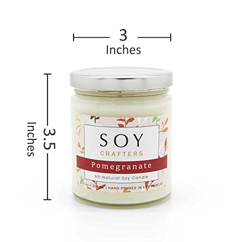 SOY CRAFTERS Pomegranate Scented Soy Candle for Home, Natural Soy Candles Scented, Pomegranate with Tart Red Fruits and Florals | 9oz Jar