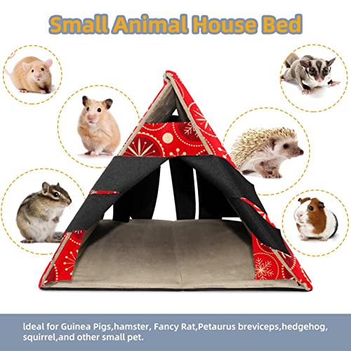 Y-DSIWX Guinea Pig Hideout Cozy Hamster House Cave for Bunny Chinchilla Hedgehog Small Animal Red Christmas Snowflake Pattern