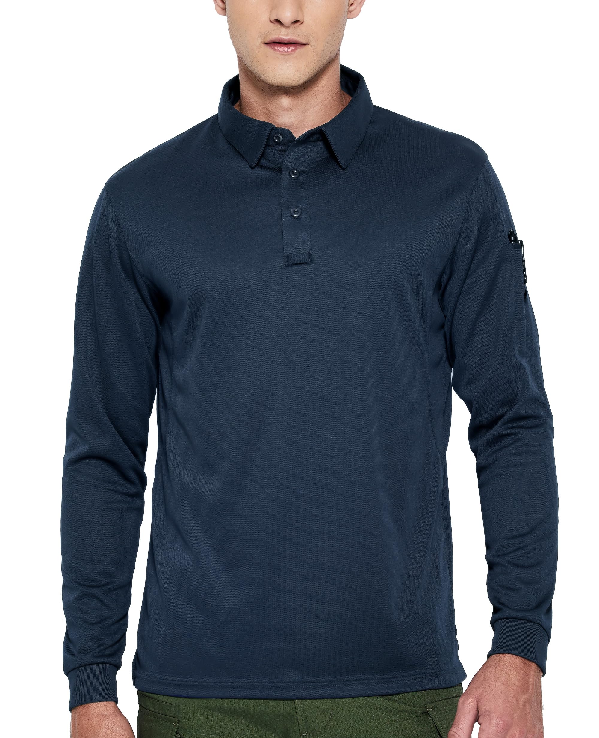 Haimont Tactical Polo Shirts for Men, Mens Outdoor Sport Performance Long Sleeve Quick Dry Polyester Golf Shirts Dark Blue, S