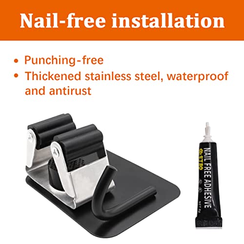 Seamaka 5PCS Broom Holder with Hangle Stainless Steel Wall Mount Mop Holder Self Adhesive Mop Grippers Heavy Duty Broom Hanger for Laundry Room Garden Tool Holder Bathroom Accessories Black O-009-BK