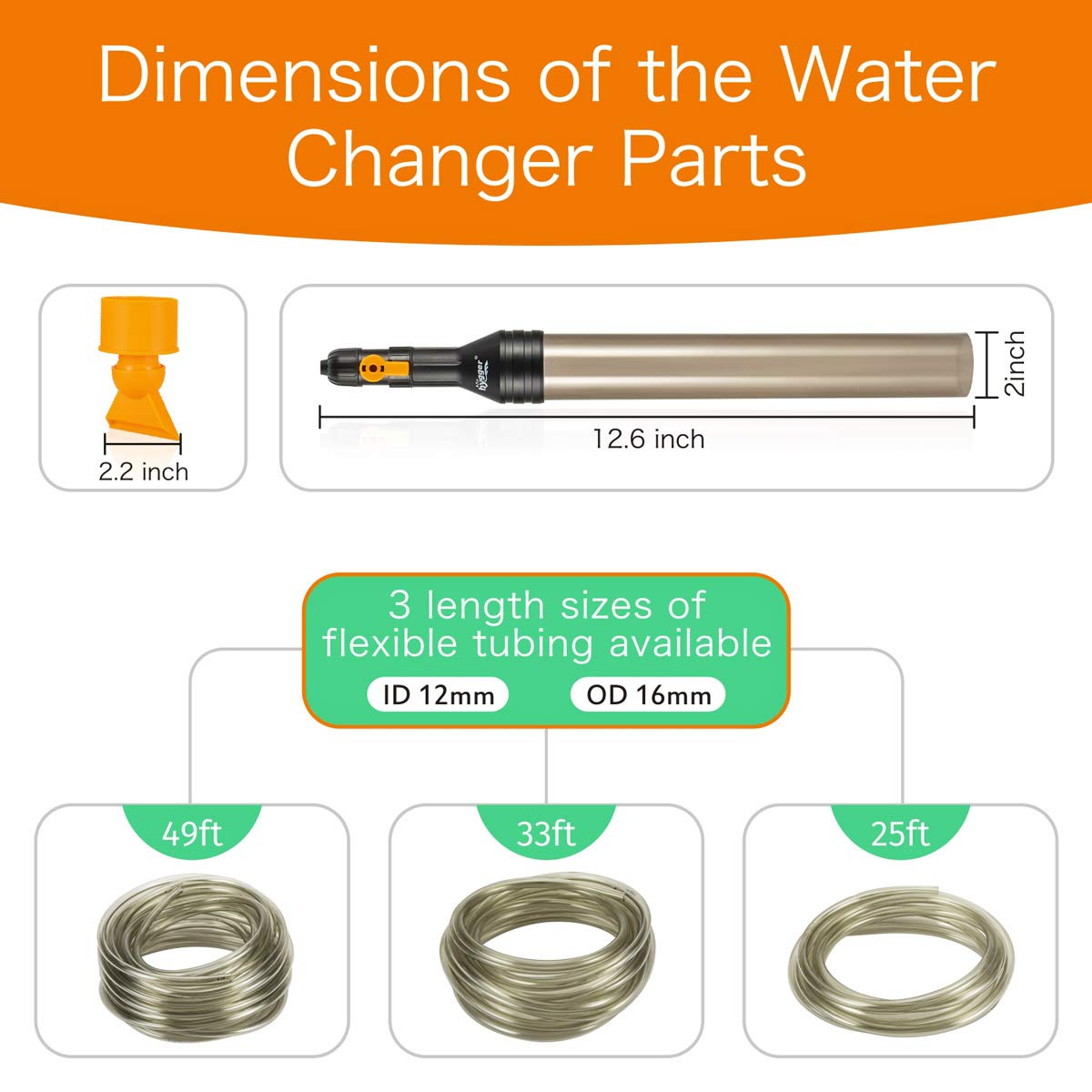 hygger 49ft Automatic Aquarium Water Changer, Siphon Fish Tank Gravel Vacuum Cleaner, with Flow Control Valve, Water Hose