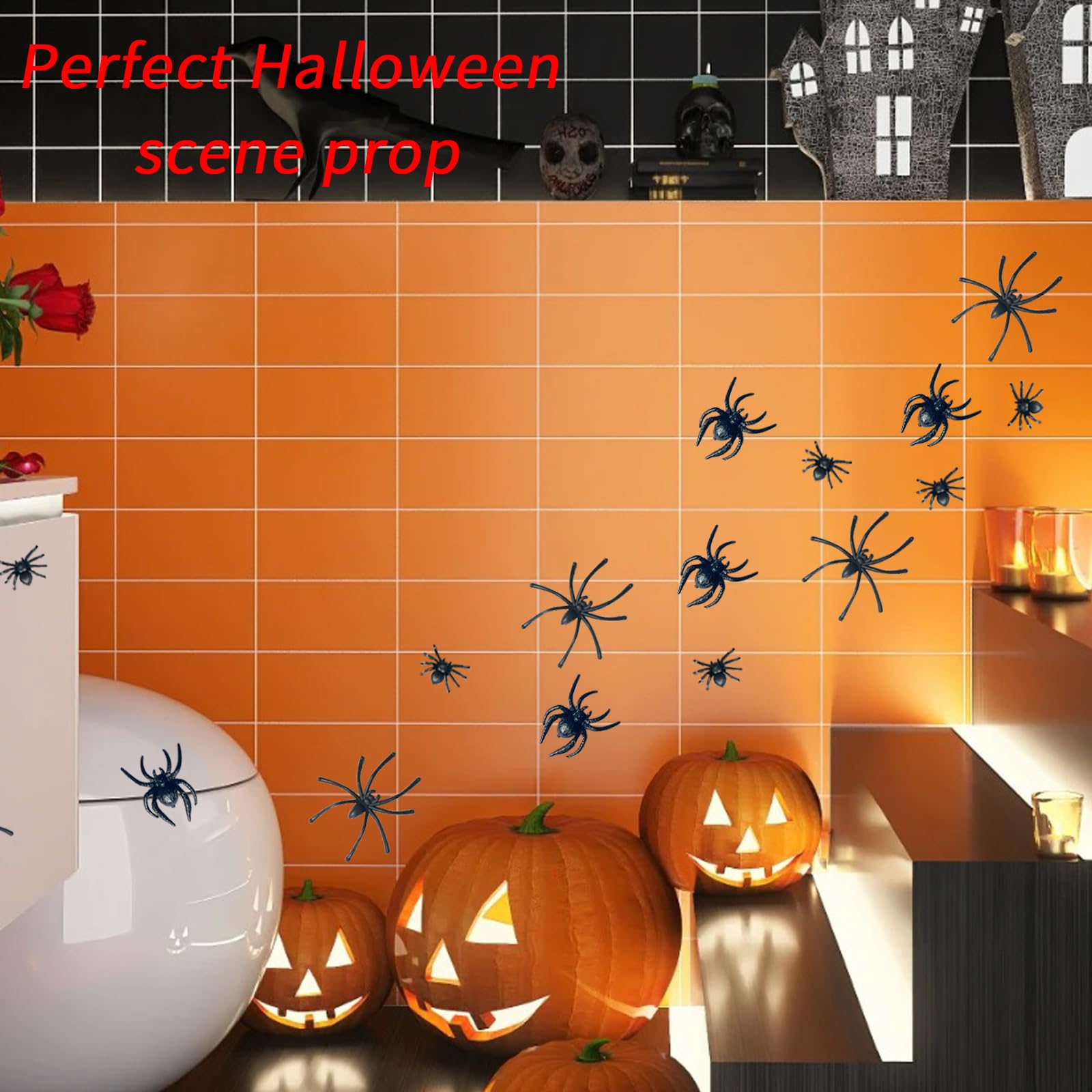 huihaochenggong fake spider plastic spiders 100 Pieces halloween spider Halloween Prank Props for Halloween Home Party Decorations