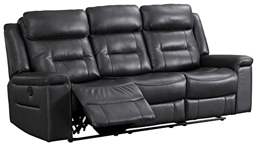 Signature Design by Ashley McAdoo Contemporary Faux Leather Tufted Reclining Power Sofa, Black