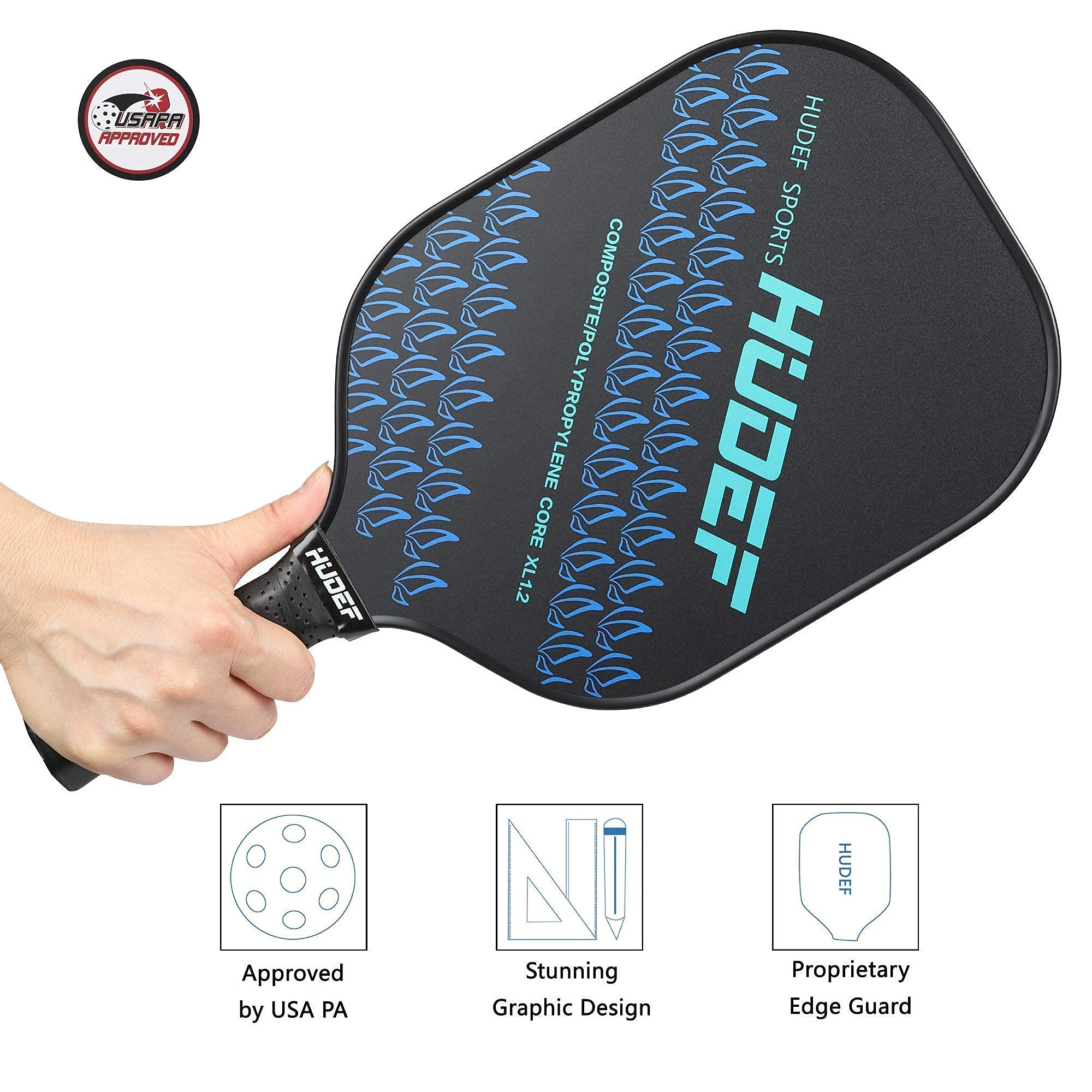 HUDEF Pickleball Paddle-Graphite Pickleball Racquet Lightweight 7.2-7.8oz,PP Honeycomb Composite Core Balanced Pickleball Rackets