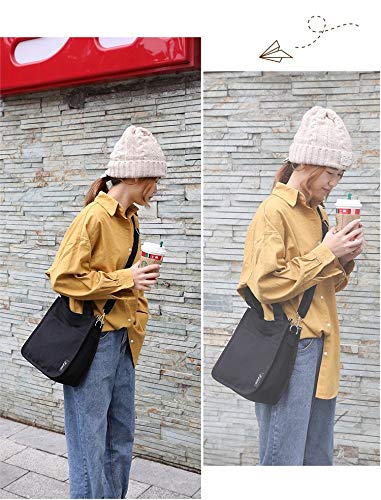 Jeelow Small Canvas Tote Handbag Shoulder Crossbody Bag Purse With Zipper & Pockets For Men & Women (Black)