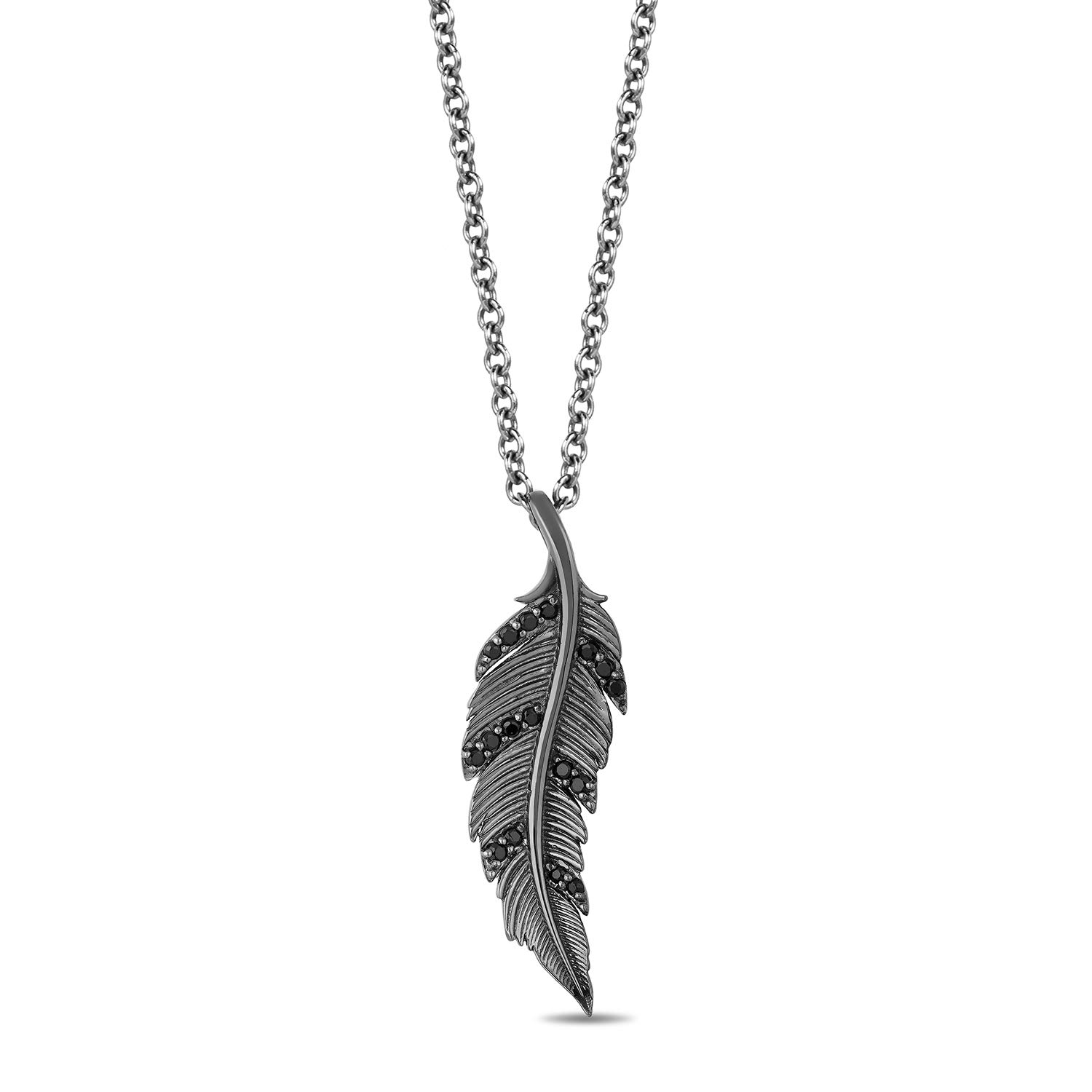 Jewelili Enchanted Disney Fine Jewelry Black Rhodium Over Sterling Silver 1/10 Cttw Diamond Maleficent Villain Pendant