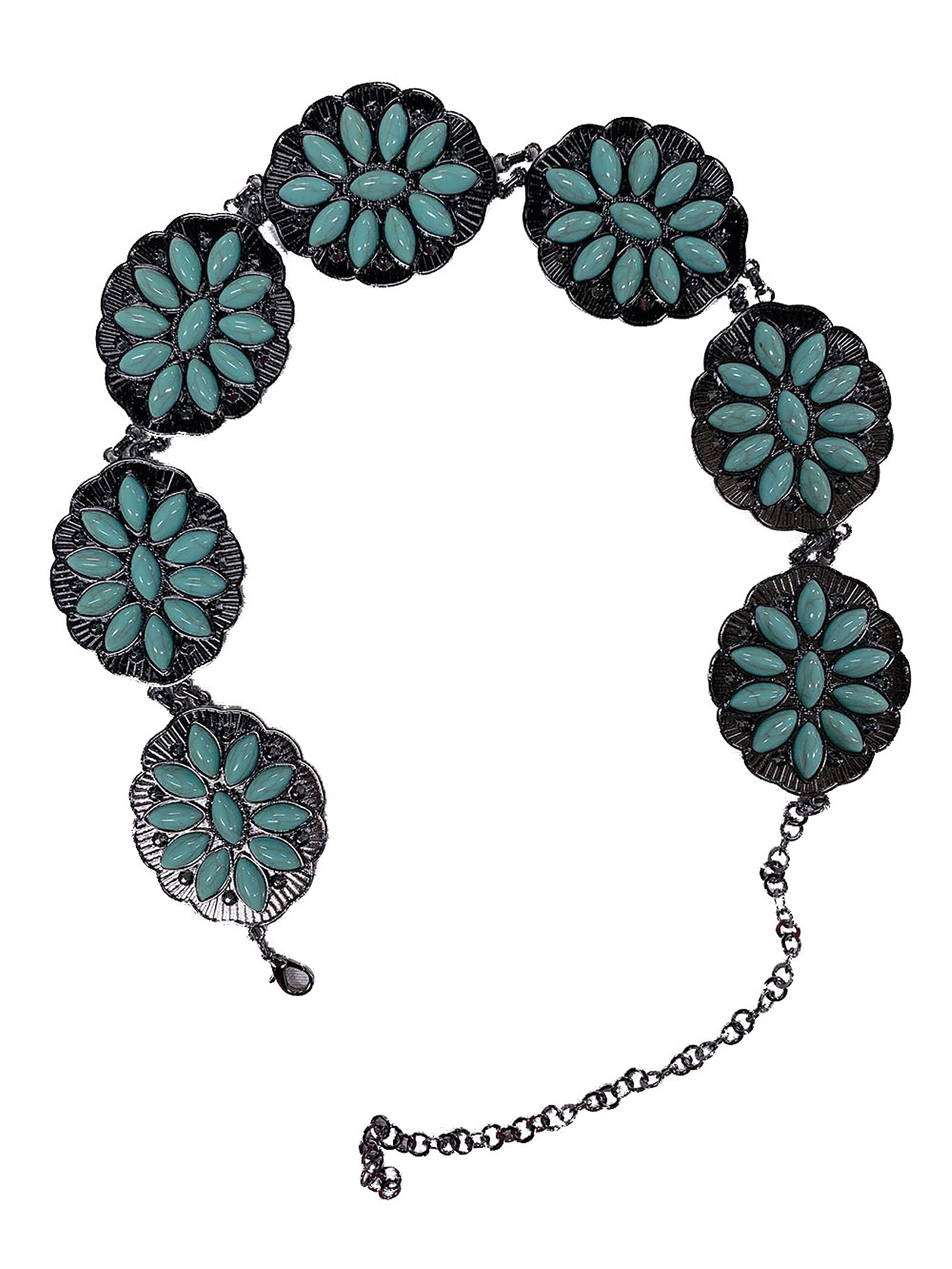 KAMIZE Women's Western Turquoise Stone Blue Chain Belt, Hip High Waist Vintage Metal Charms Retro Slim
