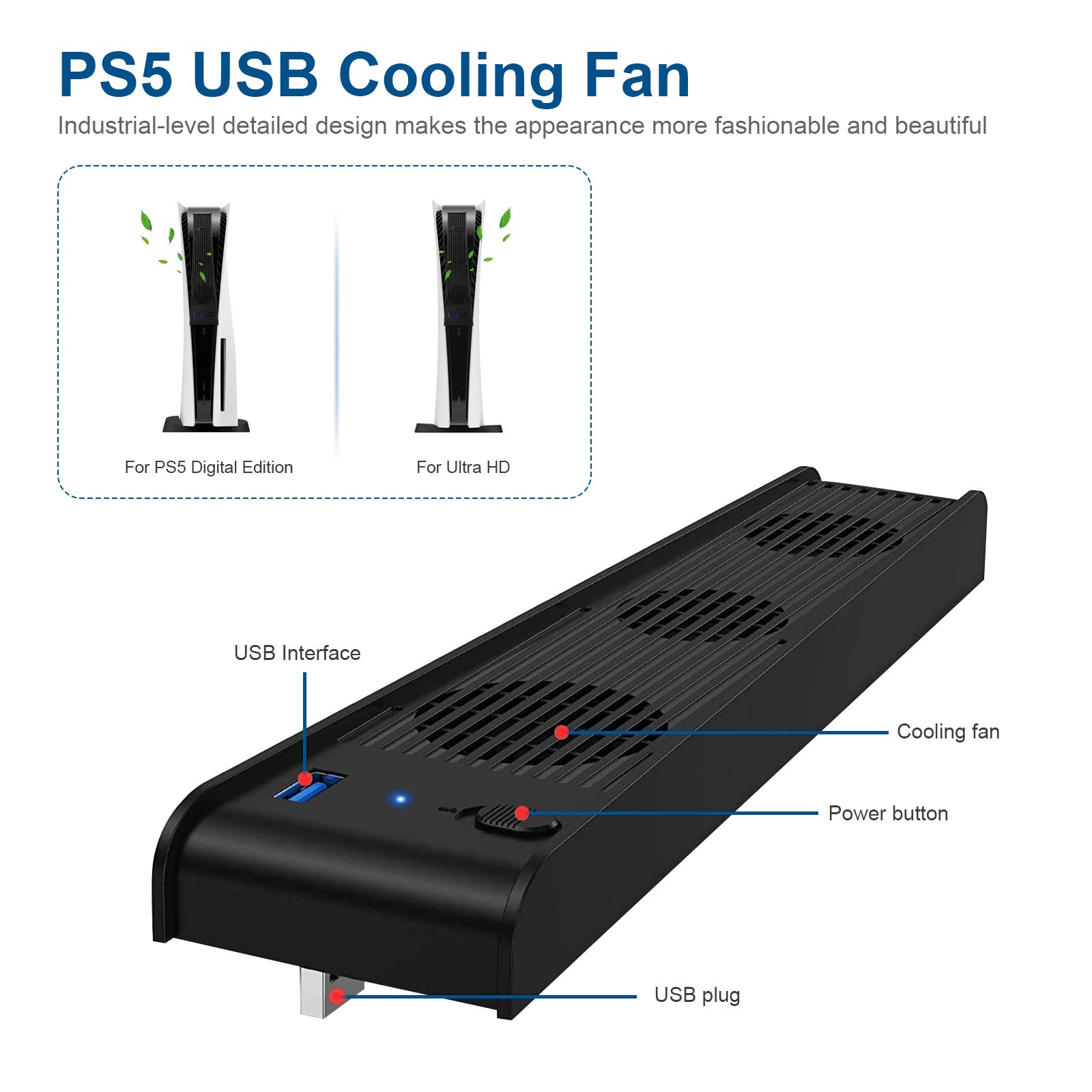 ICQUANZX Cooling Fan for Sony Playstation 5,USB External Cooler 3 Fan for PS5 Digital Edition & Ultra HD Video Game Consoles Mini Cooling System