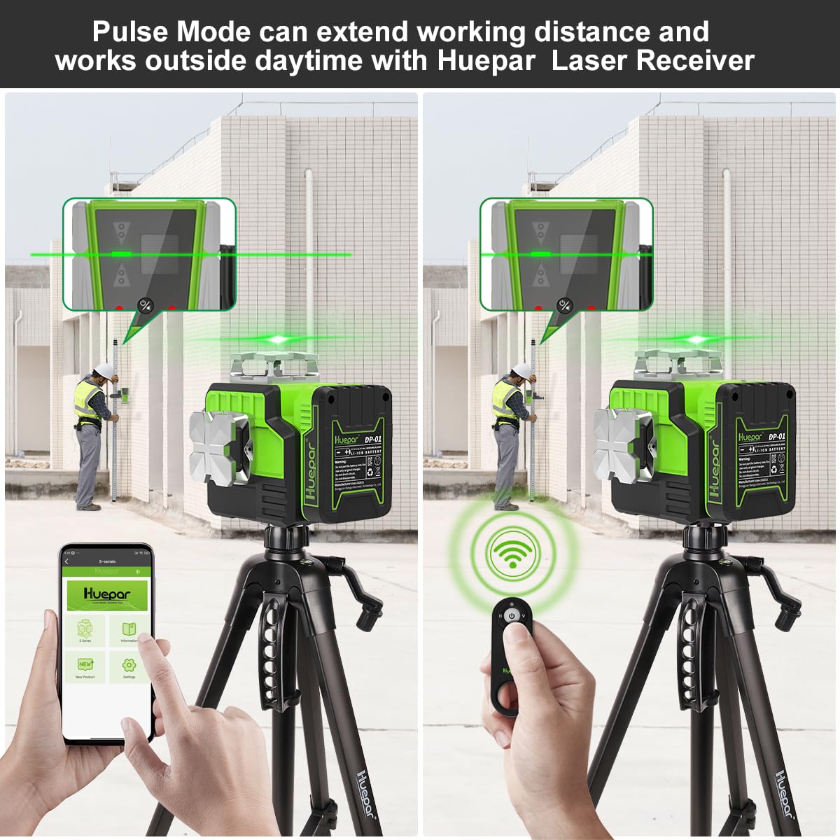 Huepar Laser Level Multi-line - Four Vertical and One Horizontal Cross Lines Laser With Plumb Dot, Green Beam Alignment Self-leveling Laser Tool, 360°Rotating Base & Hard Carrying Case Included NT411G