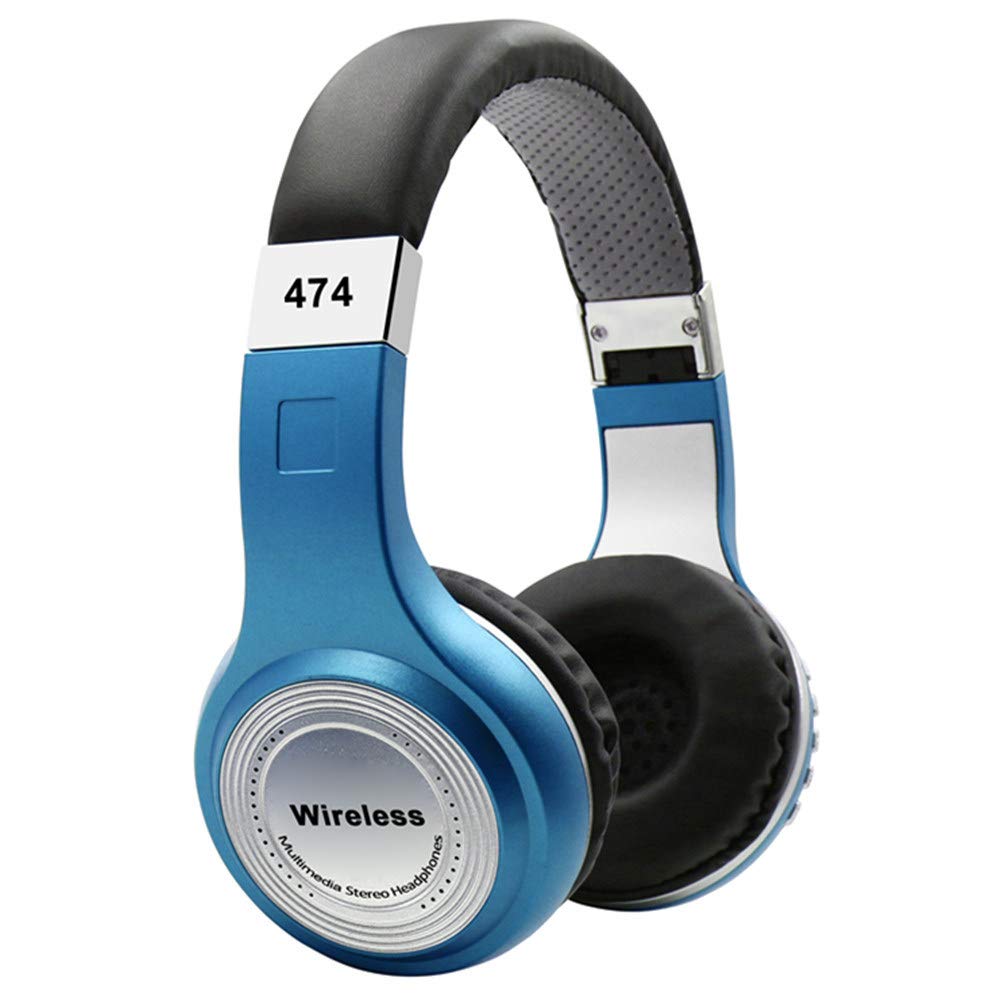 In-ear Bluetooth headset, Hi-Fi stereo wireless headset, foldable, soft storage protein earmuffs, with built-in microphone wired mode, suitable for online courses, home office, PC/mobile/TV - Blue