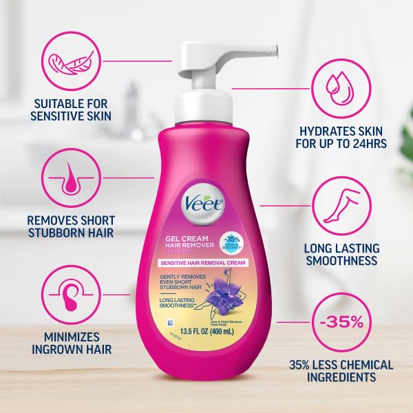 Hair Removal Cream – VEET Silk and Fresh Technology Legs & Body Gel Cream Hair Remover, Sensitive Formula with Aloe Vera and Vitamin E, Pump Bottle, 13.5 Fl Oz (Pack of 2)